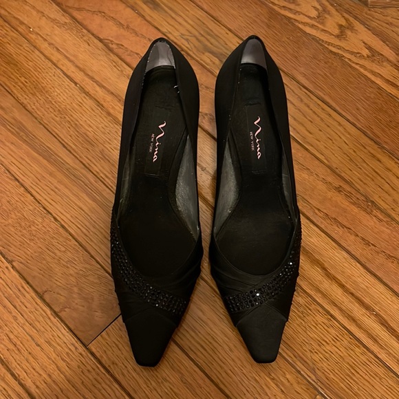 Nina | Shoes | Nina Black Satin And Rhinestone Highheeled Evening Pumps ...